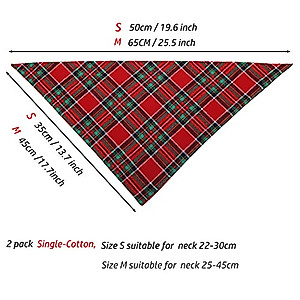 1/2 Pack Christmas Pet Dog Bandanas Triangle Bibs Scarf,Double-Cotton Plaid Printing Kerchief Set for Small Medium Size Dogs (2 Pack Single-Cotton Size S, Style 1)