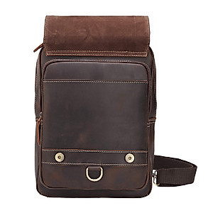 compalo Thick Full Grain Leather Sling Bag Shoulder Backpack Travel Rucksack Casual Crossbody Bag