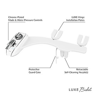 LUXE Bidet NEO 320 Plus - Only Patented Bidet Attachment for Toilet Seat, Innovative Hinges to Clean, Slide-in Easy Install, Advanced 360° Self-Clean, Warm, Dual Nozzles, Feminine & Rear Wash (Chrome)