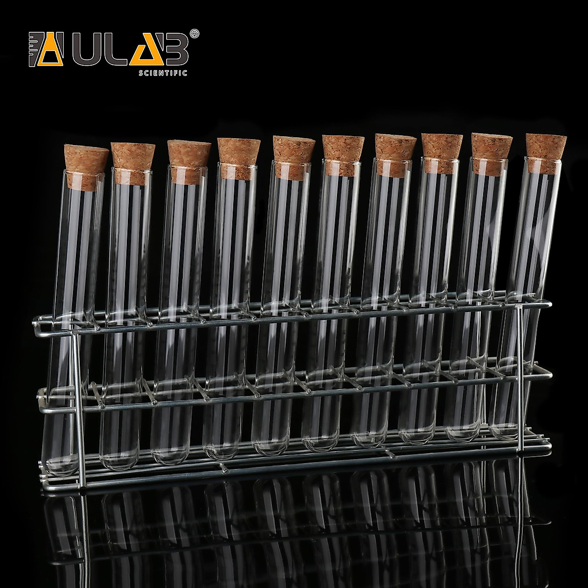 ULAB Scientific 50pcs 35ml Round Bottom Glass Test Tubes Set, 3.3 Borosilicate Glass, Dia.20x150mm, Packed with Stoppers and Brush, UTT1023