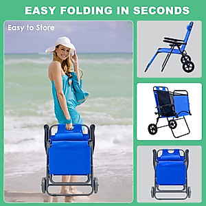 DoCred Beach Cart Chair - 2 in 1 Foldable Beach Chair with Wheels, Beach Lounge Chair, Chair Wagon Beach Cart with 5 Positions for Beach, Backyard, Pool, Camping or Picnic