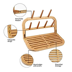 SILICOCO Baby Bottle Drying Rack, Bamboo Dish Drying Rack Foldable Organizer Holder with Locking Buckle, Baby Bottle Holder for Plastic Bags, Cups, Accessories