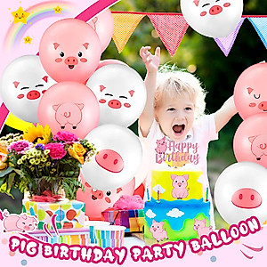 50 Pcs Pig Farm Animal Balloons 12 Inch Pig Print Latex Balloons Piggy Pink Birthday Party Decorations Cute Kids Party Balloons for Farmhouse Pink Farm Themed Birthday Baby Shower Party Supplies