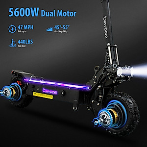 Electric Scooter Adults, Escooter 5600W Dual Motor, 47Mph Max Speed, 50 Miles Travel Range, 60V 27Ah High capcaity Battery, 11" Vacuum Off Road Tire Foldable Scooters