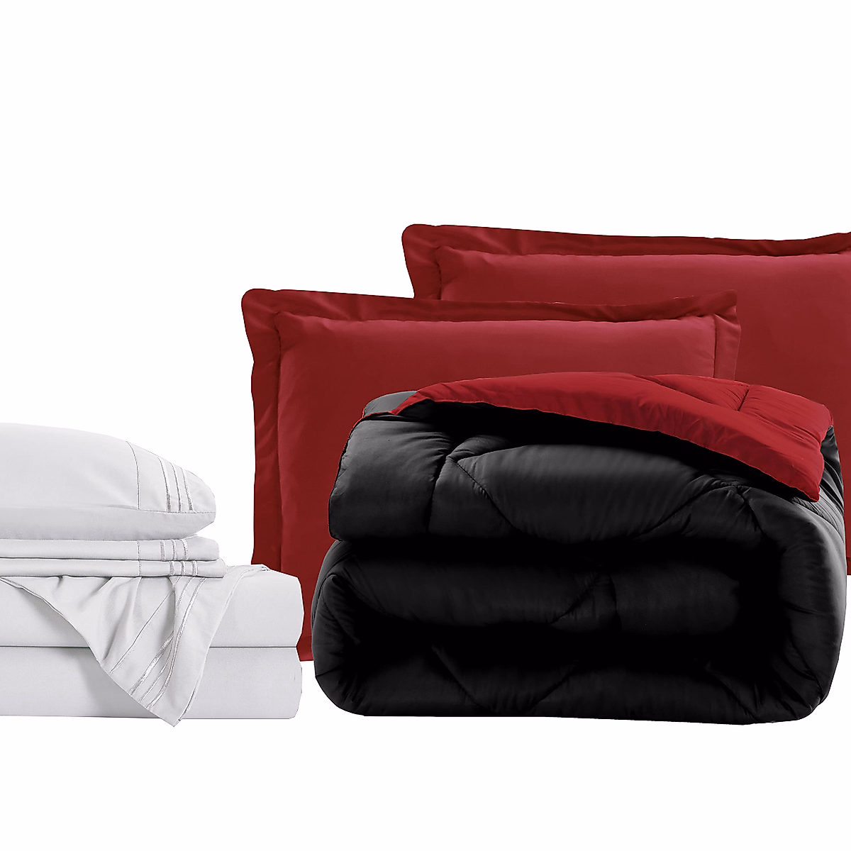 Elegant Comfort 7-Piece Bed-in-a-Bag Comforter & Sheet Set- Luxury 1500 Thread Count 7-Piece Cal King Size Bed-in-a-Bag, Cozy Bed Sheets and Comforter Set, Wrinkle and Stain Resistant, Black/Burgundy