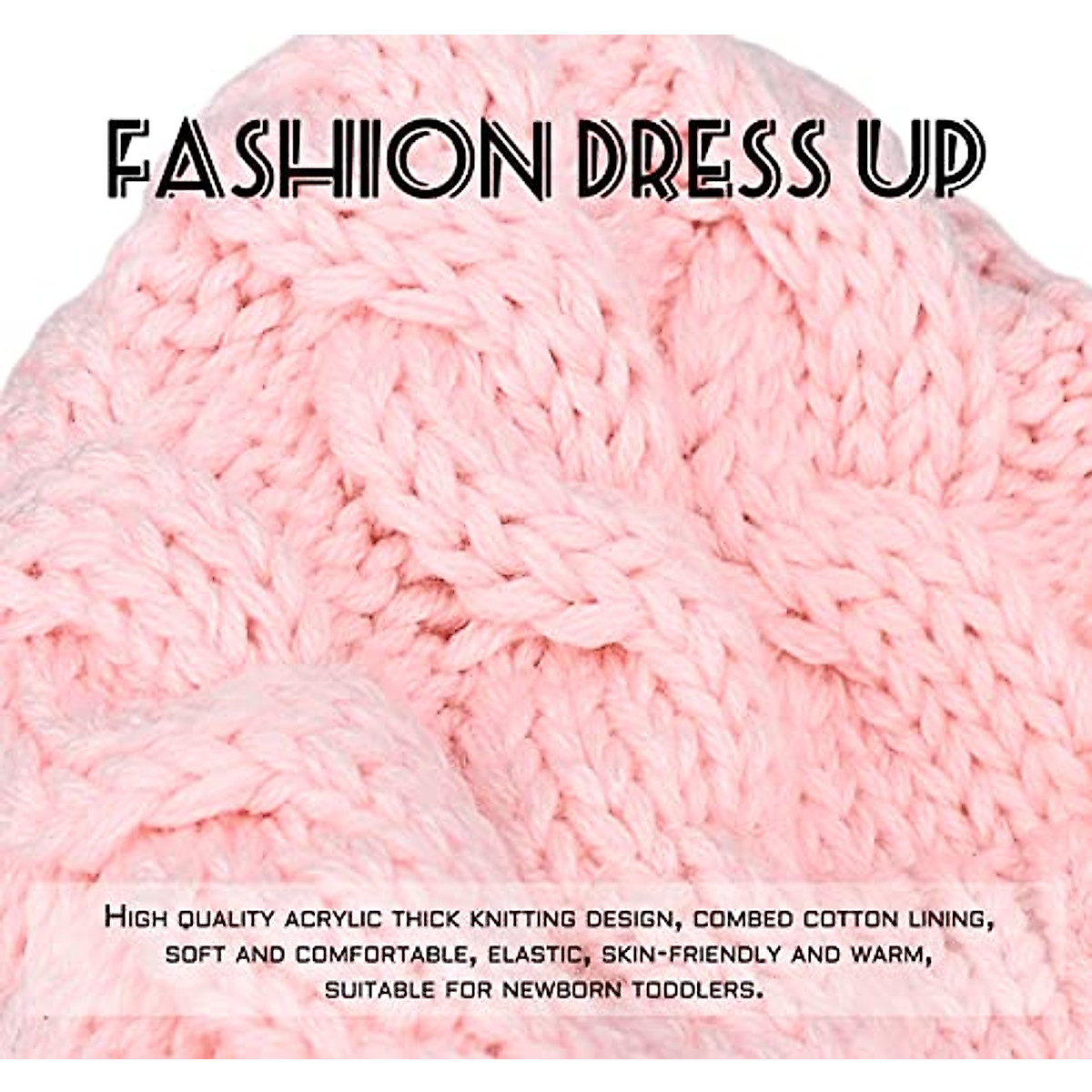 Newborn Winter Beanie Hat Gloves Set for Baby Girls Boys, Infant Toddler Warm Knitted Hat Gloves, Unisex-Baby Beanies (0-1 Months, Pink & White)