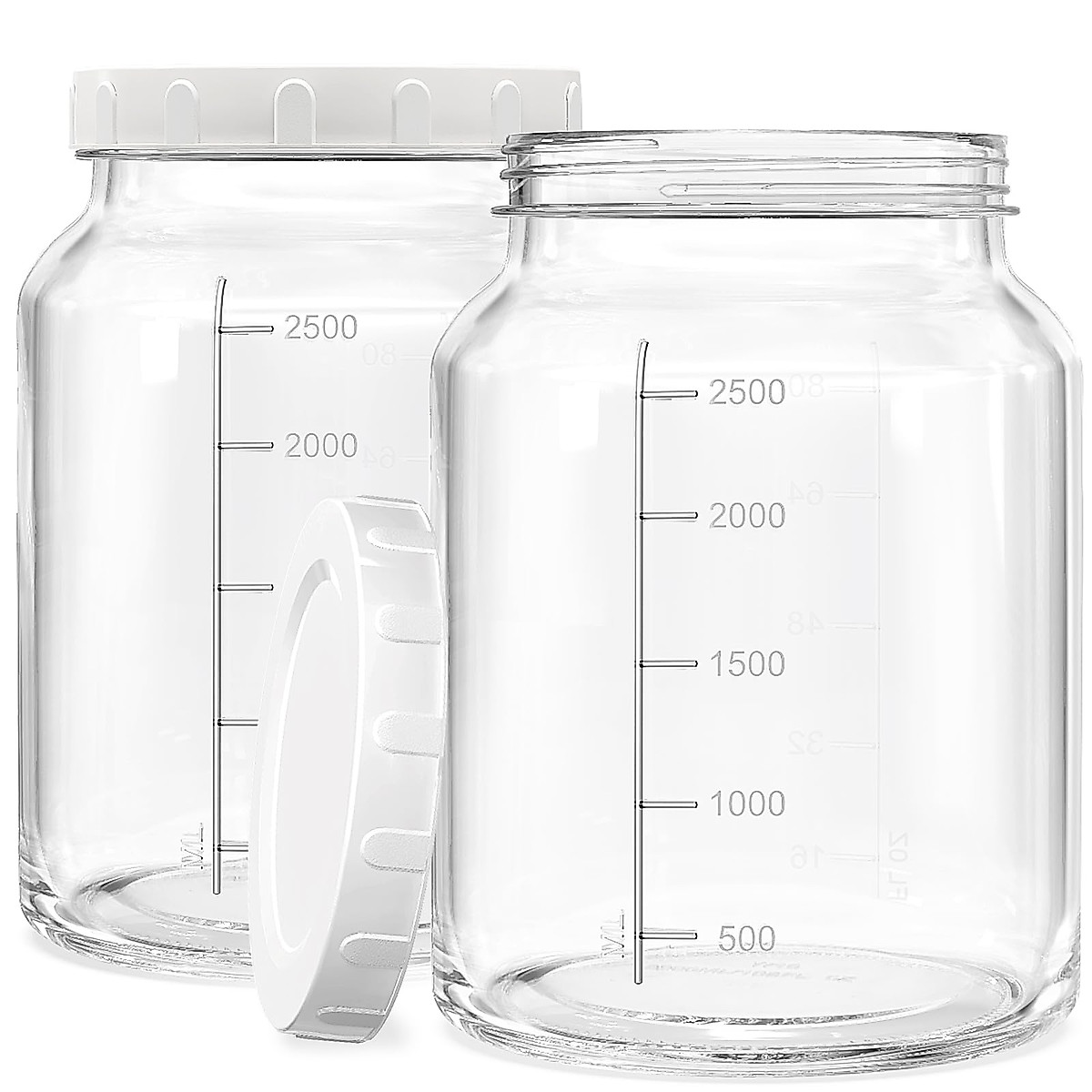 Qianfenie 2 Pack 0.8 Gallon(3200ML) Glass Jar with Airtight Lid, Large Mason Jars Wide Mouth with Clear Scale Marks, Heavy Duty Glass Food Storage Jars with Reusable Lid for Sugar, Pasta, Flour, Oats