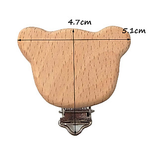 5pcs Natural Beech Wood Animal Pacifier Clips Grasping Toy Suspender Chain Clips Charm Antique DIY Beading Accessory (Bear)