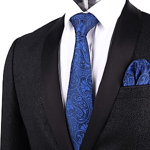 Alizeal Men Paisley Necktie and Handkerchief, Royal Blue