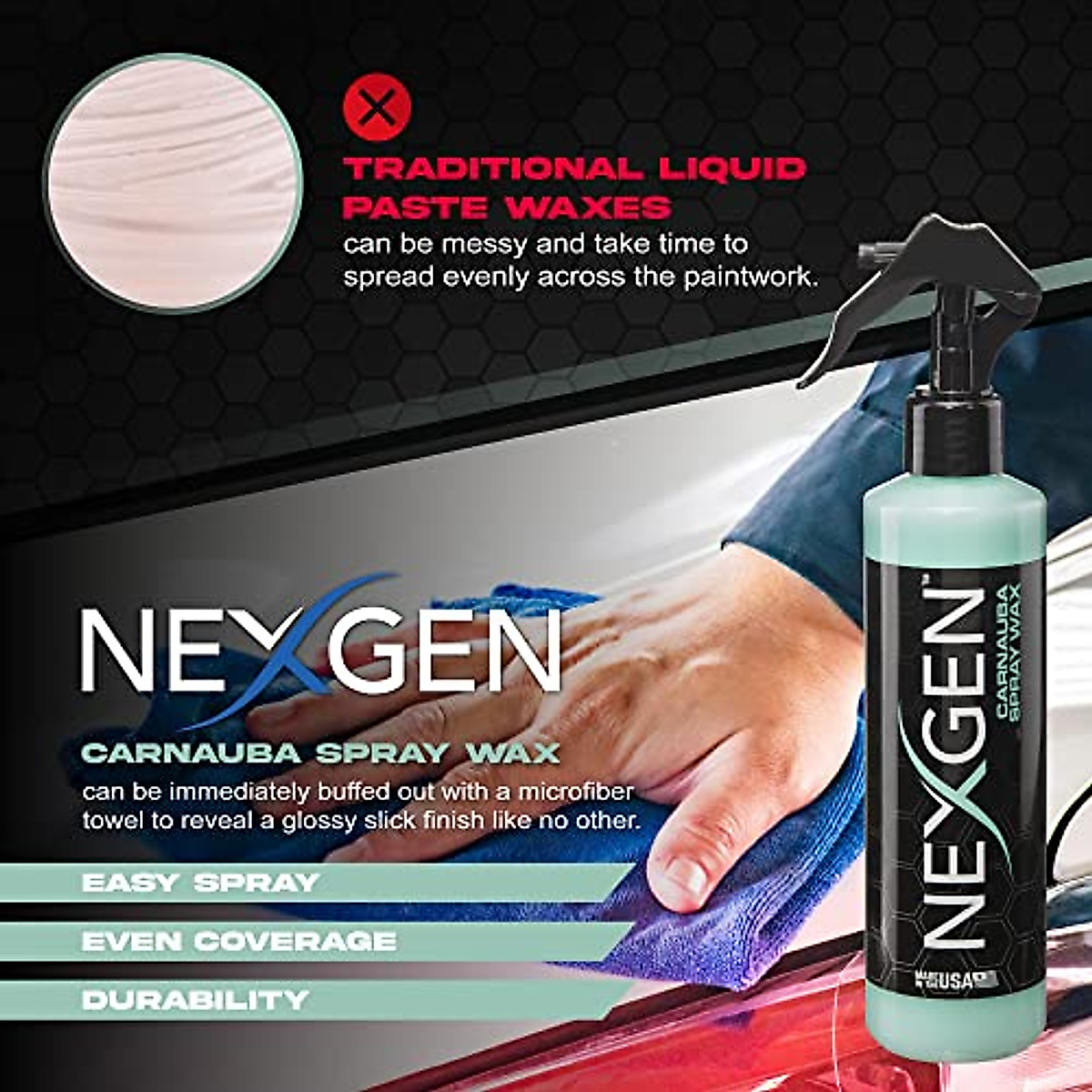 Nexgen Carnauba Spray Wax — Durable Protection and Showroom Shine — Fast and Simple One-Step Car Wax - 8 oz