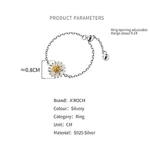 FUNYCHEN Sterling Silver Rings For Women, 925 Adjustable Tassel Chain Dangle Charm Fashion Forefinger Ring Cute Daisy Ring Fashion Jewelry Birthday Gifts For Her (Daisy)