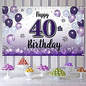 LASKYER Happy 40th Birthday Purple Large Banner - Cheers to Forty Years Old Birthday Home Wall Photoprop Backdrop,40th Birthday Party Decorations.