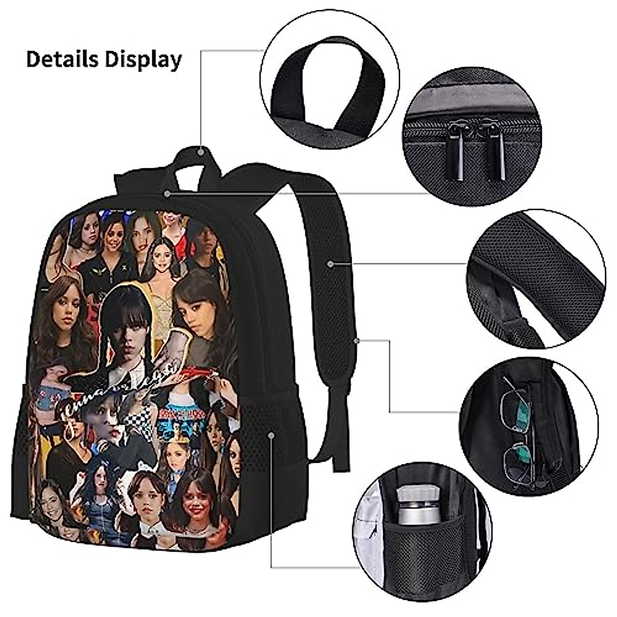 Hei Bai.JZQ 3 In 1 Backpack Set Jenna Ortega Bookbag With Lunch Box And Pencil Case