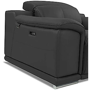 Blackjack Furniture Lorenzo Mid Century Modern Italian Leather Living Room Power Reclining, Sofa, 86", Dark Gray