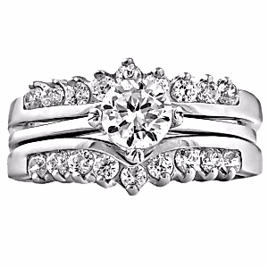 Trustmark Sterling Silver 1.04ct Ice on Fire CZ Wedding Ring Set with Ring Guard, Christina 3101B sz 9.0