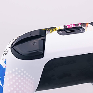 YoRHa Studded Silicone Transfer Print Cover Skin Case ONLY for Nitendo Official Switch Pro Controller x 1(Graffiti) with Pro Thumb Grips x 8