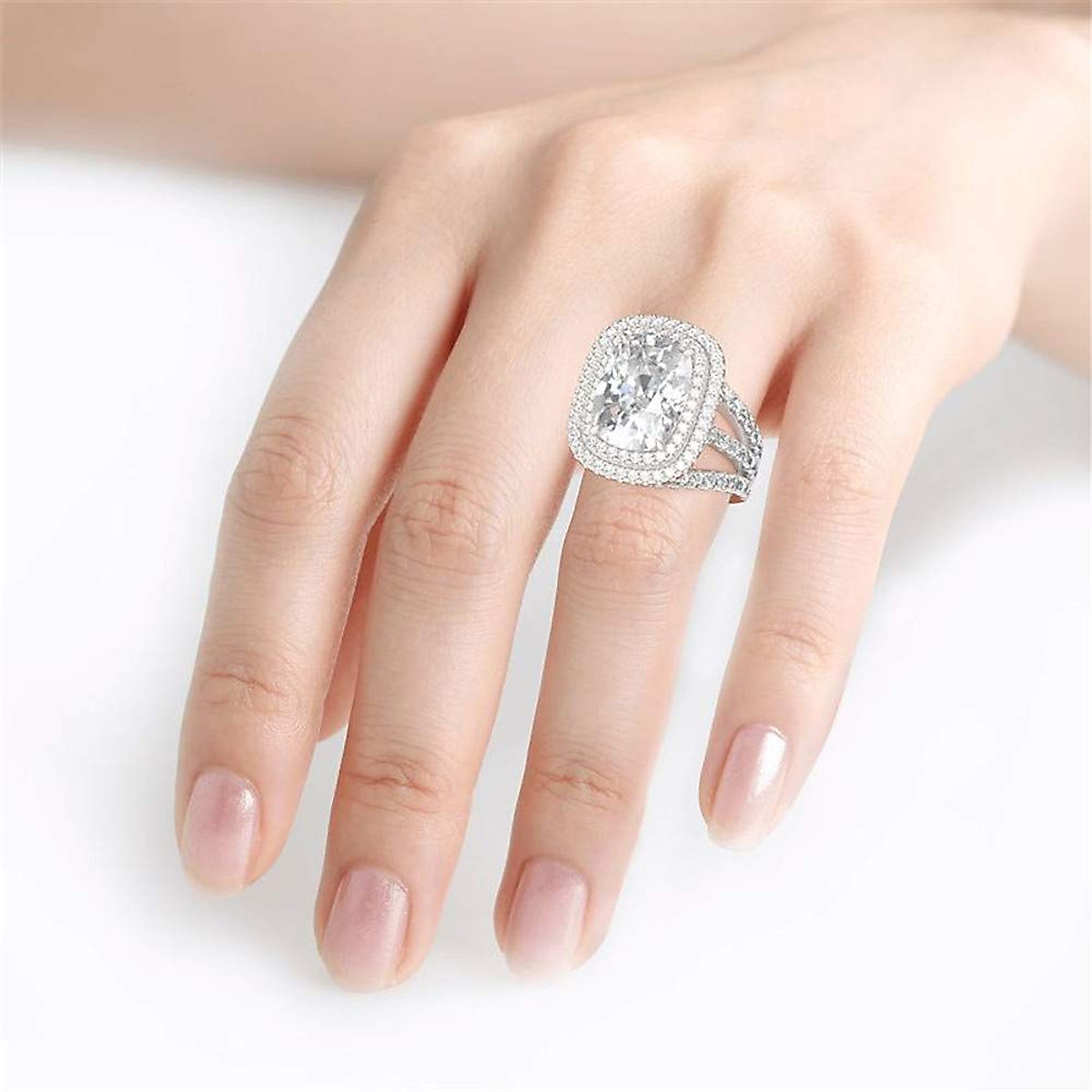 Jeulia Double Halo Cushion Cut Engagement Rings 925 Sterling Silver Diamond Wedding Rings Cubic Zirconia Promise Anniversary Rings for Her Romantic Jewelry Gift (6)