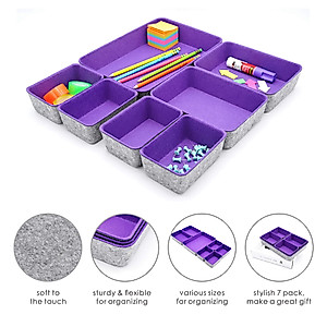 WELAXY Drawer organizers bins felt storage bin office organizer Shallow Small Desk organizer trays Draw dividers 7-pack (Violet)