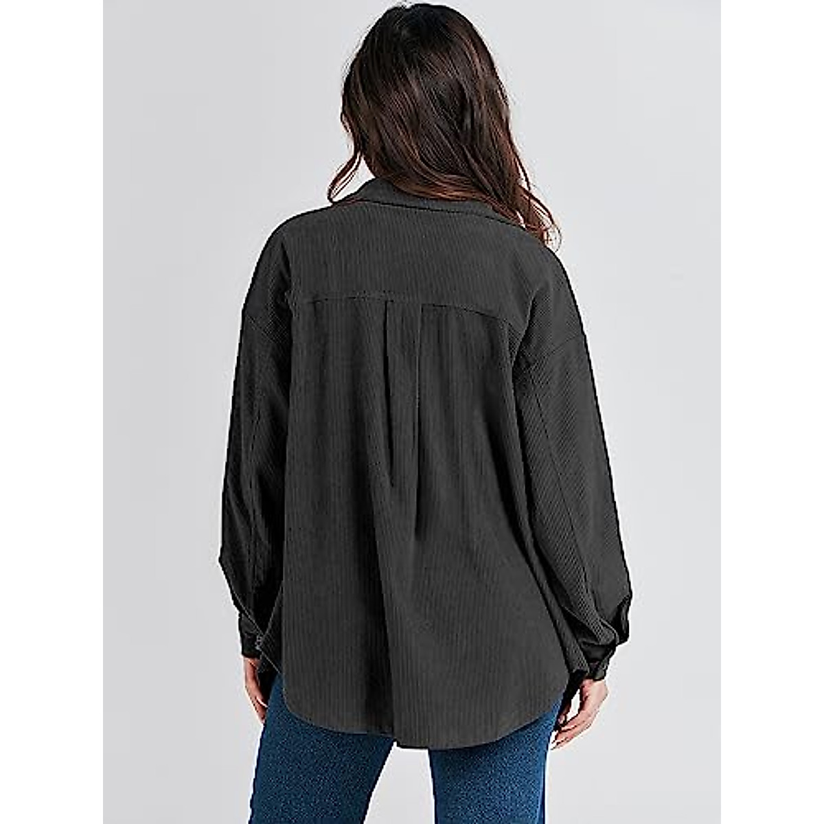 ANRABESS Women Casual Jackets Corduroy Shacket Fall Oversized Button Down Shirts Long Sleeve Casual Loose Cardigan Blouse Coat 1027heise-L