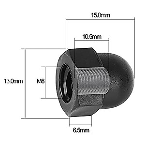 pouilzx Pack of 30) Acorn Hex Cap Nuts M8 Dome Cap Head Nuts Nylon Hexagon Decorative Crown Cap Locknuts Fasteners for Screws Bolts Black