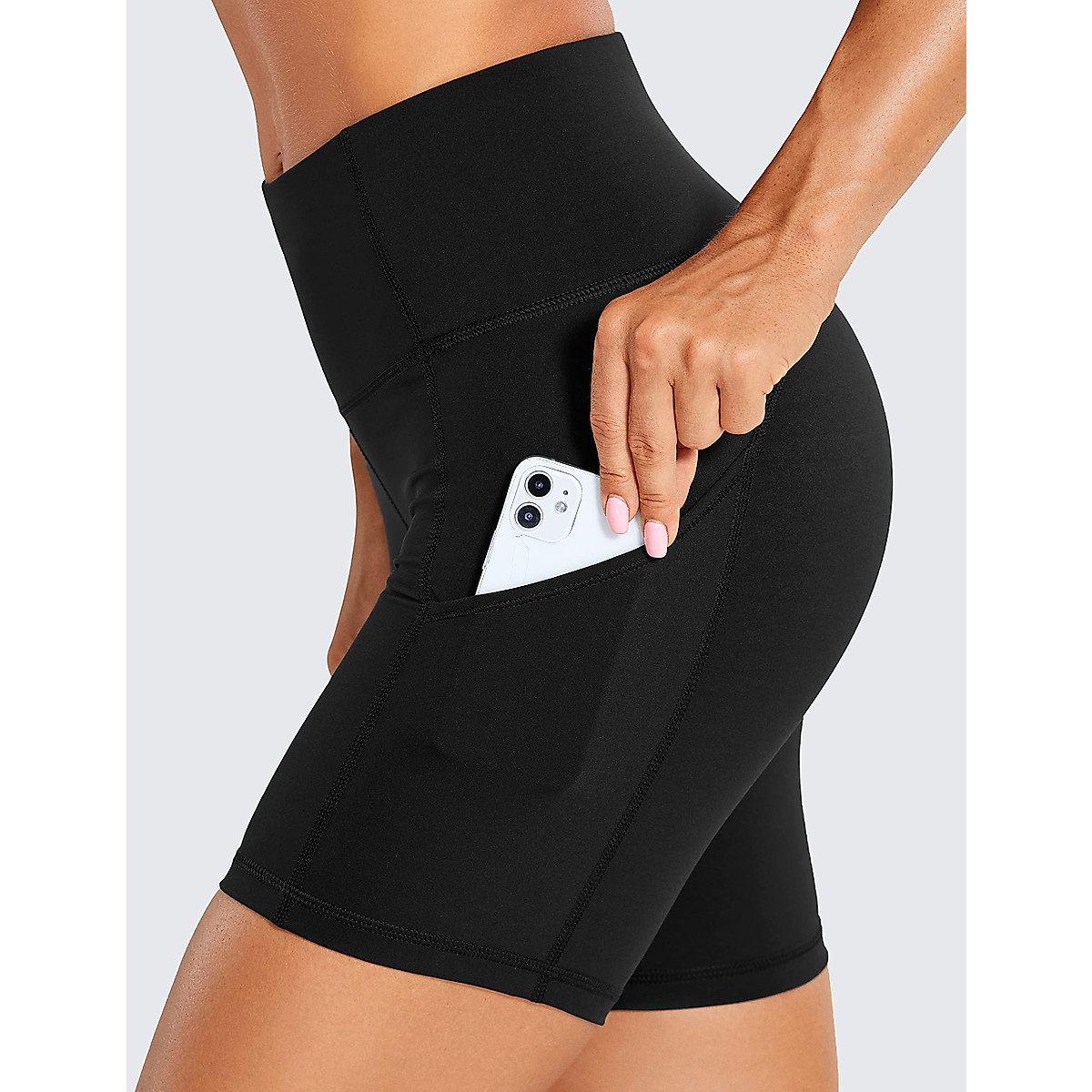 CRZ YOGA Women's Naked Feeling Light Running Shorts 6 Inches - High Waisted Gym Biker Compression Shorts with Pockets Black Small
