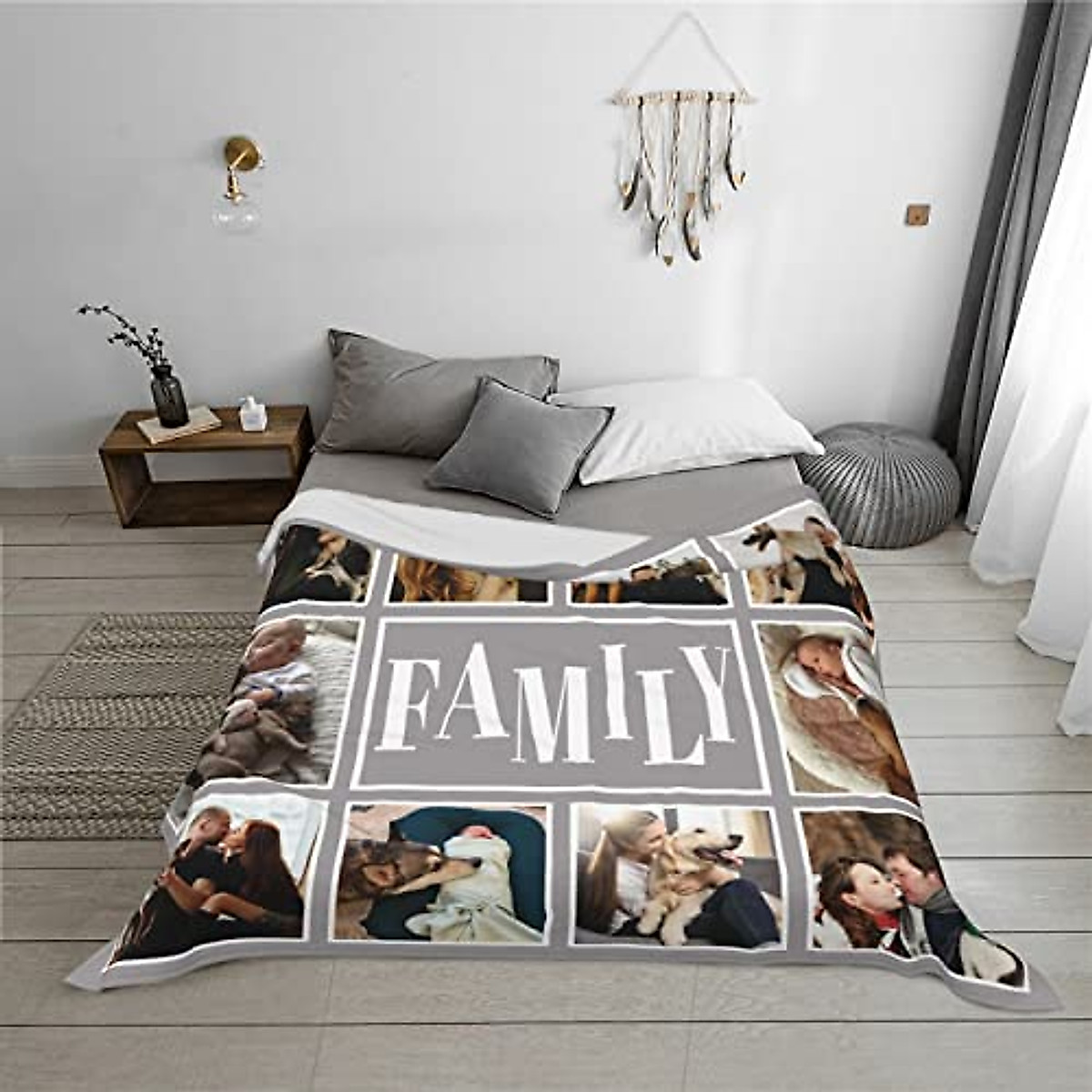 MMAOLP Custom Family Throw Blanket, Personalized Memorial Throw with Photos, Christmas Blanket Blanket with Photo for Bed Couch Customized Gifts for Son Daughter for Birthday