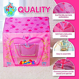 PLAY 10 Kids Tent, Princess Castle Pink Tent for Kids, Kids Playhouse Kids Play Tent, Kids Tent Indoor Playhouse for Kids Outdoor, 37 * 28 * 40inch,Big Enough for 2-3 Little Kids Play Together