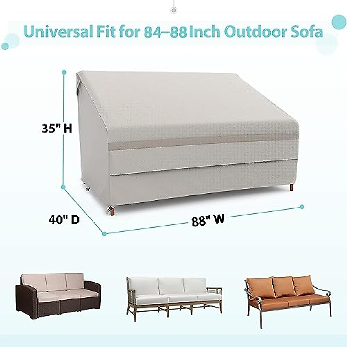 MR.COVER 3-Seater 600D Outdoor Sofa Cover, Ultimate Waterproof Patio Furniture Cover, Fit for Outdoor Couch Cover, 88W x 40D x 35H Inches, Strong & Sturdy, Beige