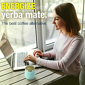 Novomates Yerba Mate Kit Including Double Wall Stainless Steel Mate Tea Cup and Mate Straw – Yerba Mate Cup and Bombilla Mate - Yerba Mate Gourd - Bombilla Mate and Mate Tea Cup 8oz (237ml) (Teal)