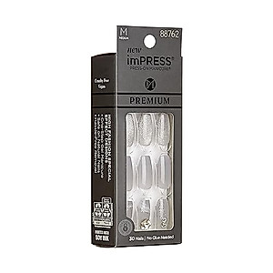 KISS imPRESS No Glue Mani Press On Nails, Premium, 'Legacy', Gray, Medium Size, Coffin Shape, Includes 30 Nails, Prep Pad, Instructions Sheet, 1 Manicure Stick, 1 Mini File
