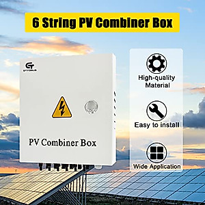 GTYORUS PV Combiner Box - 6 String Solar Combiner Box with Lightning Arrester, 10A Rated Current Fuse with Led Light, 63A Circuit Breaker, for On/Off Grid Solar Panel System