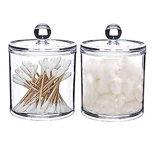 2 Pieces 10 Oz Plastic Cotton Swab Ball Pad Holder Clear Plastic Acrylic Jar Storage Canister Dispenser Apothecary Jars Bathroom for Cotton Ball Cotton Swab Cotton Rounds Makeup Pads