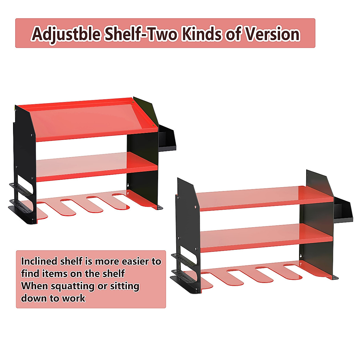 Luffioner Drill Storage Rack，Power Tool Organizer Drill Holder Wall Mount， Drill Organizer for Garage, Workshop,Drill Bit Storage Shlef, Holds 4 Drills with Screws Box (Red)