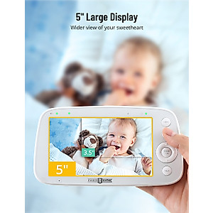 PARIS RHÔNE Video Baby Monitor, 5" 720P HD Baby Monitor with Camera and Audio, No WiFi, 2 Way Audio, VOX Mode, Infrared Night Vision, Feeding Reminder, Wide-Angle View Temperature Sensor Lullabies