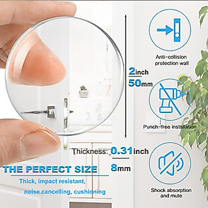 FXHDC-M 6 Pieces Wall Door Handle Stoppers - 2" Round Clear Soft Rubber Wall Protectors for Door Bumpers - Self Adhesive Door Knob Wall Shield for Home and Office Protective Wall Guards