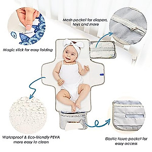 Mandala Blue Portable Baby Changing Pad Diaper Changing Table Pad Foldable Travel Changing Station with Built-in Pillow for Baby Newborn Gifts Essentials
