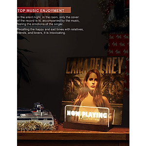 POSVIU Now Playing Vinyl Record Stand - LED Lighting Display, Solid Walnut & Acrylic,Vinyl Record Holder for LP Albums, Warm Lights (Walnut)