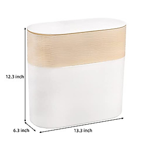 AVLA Trash Cans with Press Top Lid, Plastic Bathroom Garbage Container Bin, Rectangular Slim Covered Wastebasket, Vanity Waste Basket with 60 Waste Bags for Kitchen, Office, Narrow Place