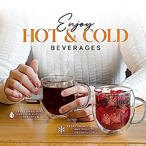 Kitchables Double Wall Glass Coffee Mugs Set of 4, 8oz with Handle Insulated Glass Coffee Mug with Handle, Clear Coffee Mugs, Tasas Transparente Para Café Bonitas