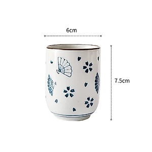 Caalio Japanese Retro Porcelain Tea Cups, for Matcha Coffee Hot Green Tea, Chinese Tea, Mino ware, Compact Cup, Diameter 2.3 inches x height 2.9 inches, 5fl oz/150ml - Folding Fan