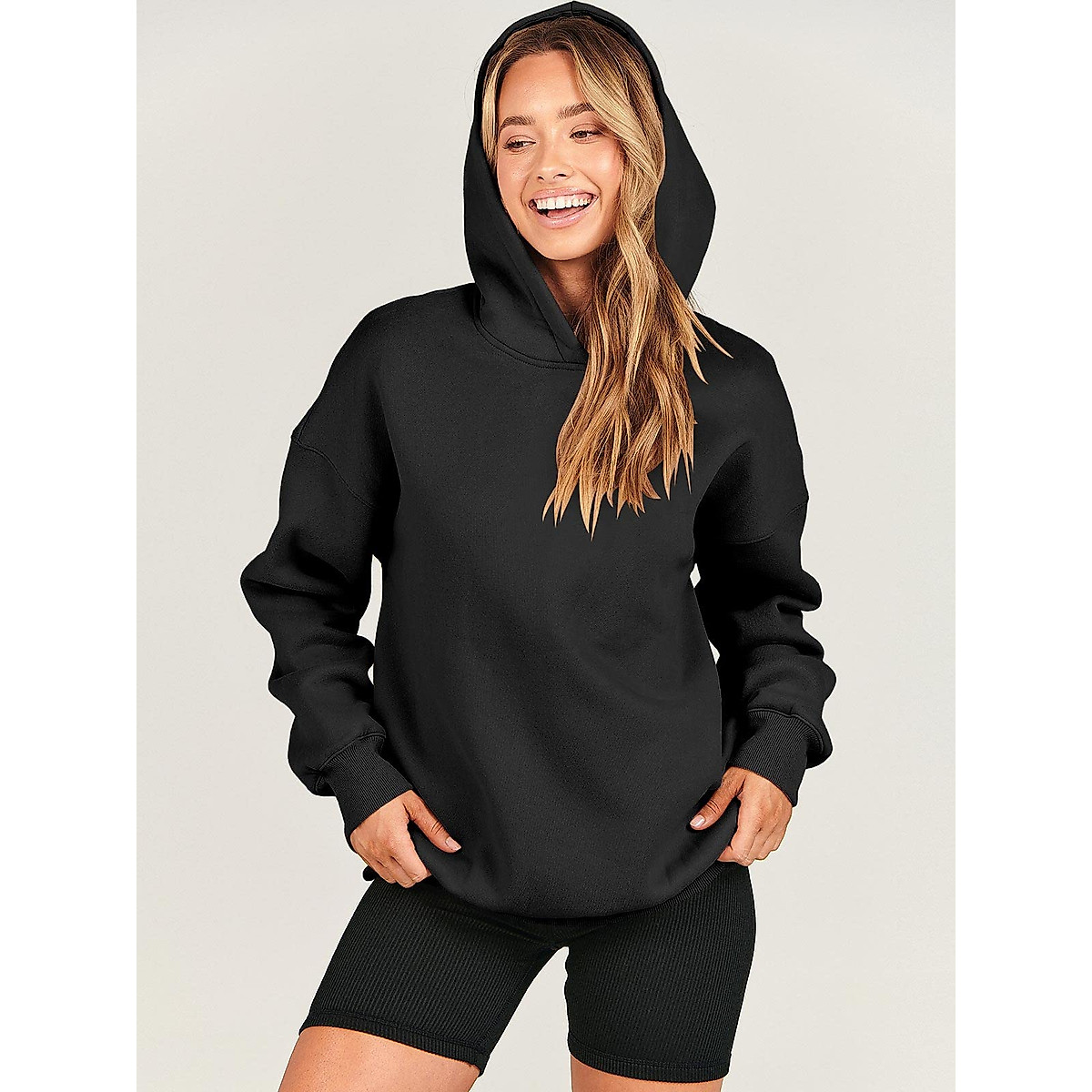 ANRABESS Womens Oversized Hoodies Fleece Pullover Sweatshirts Fall Casual Comfy Lightweight Hooded Clothes for Teen Girls Black A1023heise-S
