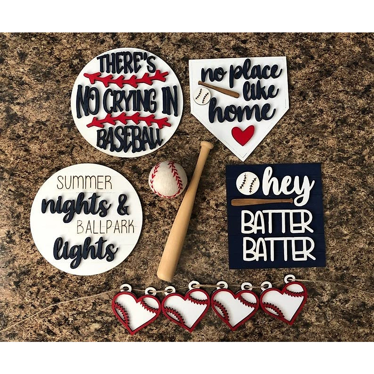 HEALT 8 PCS Baseball Rugby Golf Tiered Tray Decor,Sports Wooden Signs Items Decor,Rustic Farmhouse Tray Sets for Kitchen Home Table Decor Ball Themed Games Contest Party Supplies (Baseball_03_8pcs)