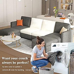 PDNOSC Modern Large Sectional Sofa, U-Shape Modular Sectional Sleeper Sofa with Storage,123" Sofa Bed with Ottoman,6 Seat Sectionals Chaise for Living Room,Chenille (Gray)