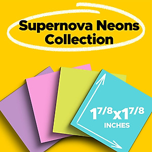 Post-it Super Sticky Notes,2x2 in, 8 Pads, 2x the Sticking Power, Supernova Neons Collection, Recyclable (622-8SSMIA) , 1 7/8" x 1 7/8" , Assorted