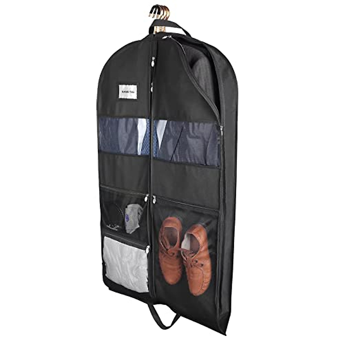 Garment Bags for Travel, Heavy Duty 43" Hanging Suit Bag for Men, Double Sides Zipper & 3 Large Mesh Pockets, Suit Cover for Traveling Monogrammed Closet Clothes Storage