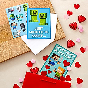 Hallmark Kids Minecraft Valentines Day Cards and Stickers Assortment (24 Classroom Cards with Envelopes)