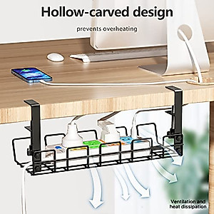 SLLFLY Under Desk Cable Management Tray,Wire Management Tray, Desk Organizers and Storage,No Drill Steel Desk Cable Organizers,Desk Cable Management,Cord Management,Under Desk Organizer(Black)