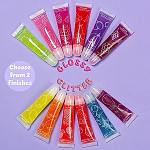 Expressions 12pc Flavored Lip Gloss Set, Glitter Lip Kit, Fruit Flavored Lip Gloss Tubes, Lip Gloss for Kids, Safe and Non Toxic Kids Makeup Set