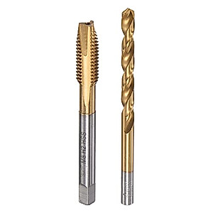 uxcell M8 x 1.25 Spiral Point Thread Tap and 6.6mm Twist Drill Bit Set, Metric Titanium Plated 6542 High Speed Steel Machine Screw Thread Tap Threading Tool