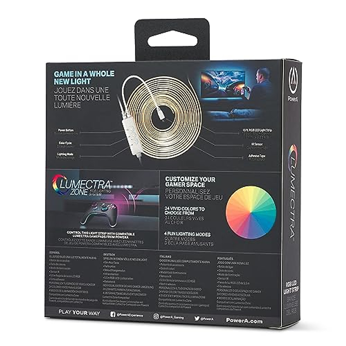 PowerA Lumectra 18FT RGB LED Light Strip with Control Remote, Music Sync Color Changing Light Strip